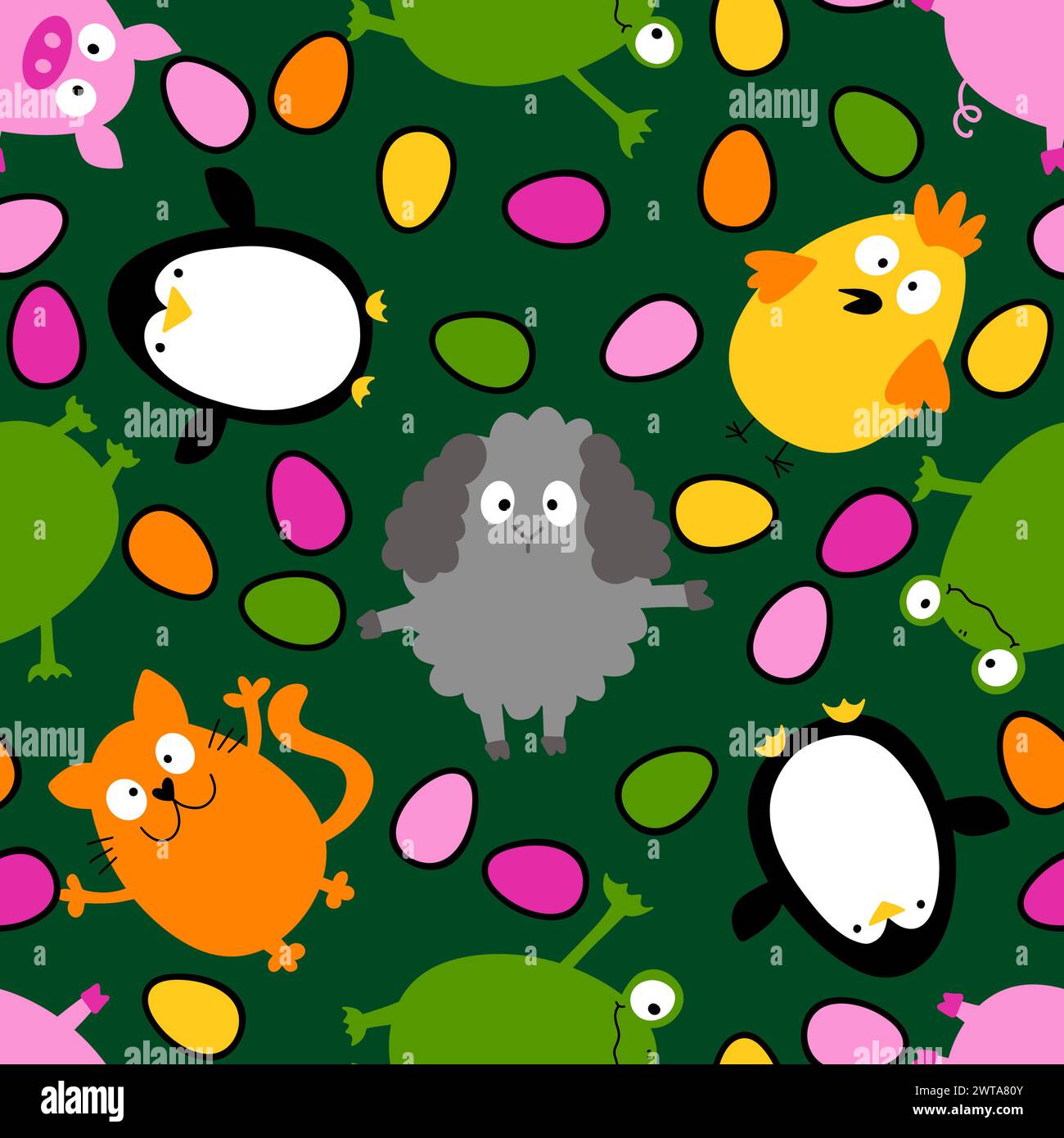 Easter animals and eggs seamless penguin and cats and frogs and chicken ...