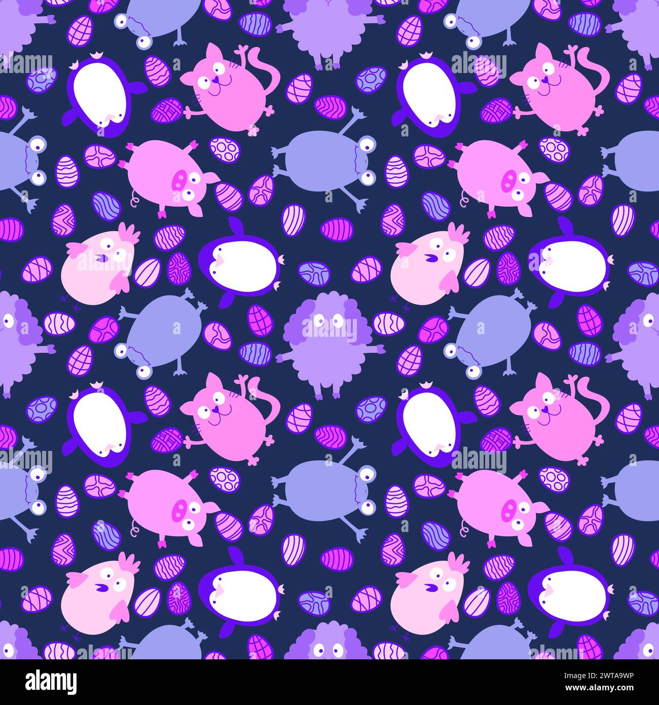 Easter animals and eggs seamless penguin and cats and frogs and chicken ...