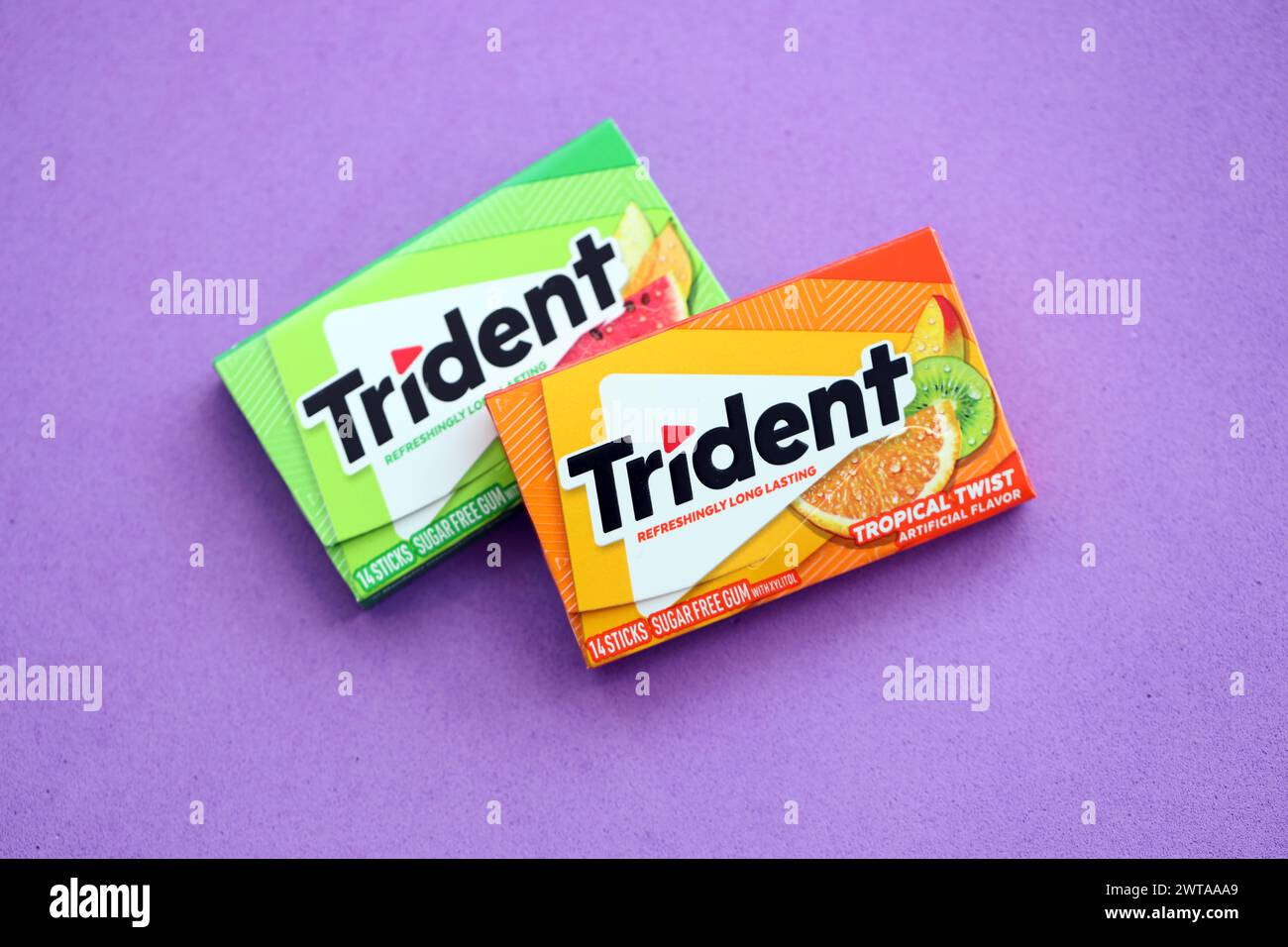 KYIV, UKRAINE - NOVEMBER 27, 2023 Trident chewing gum pack. Trident is ...