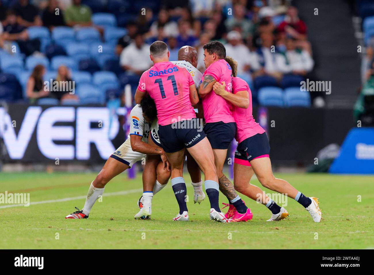 Sydney, Australia. 16th Mar, 2024. Mark Tele'a of the Blues is tackled ...