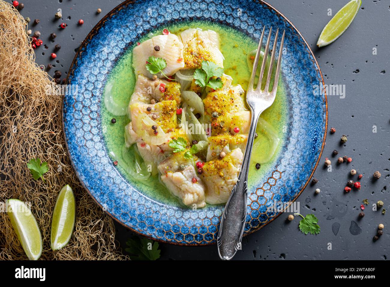 Healthy marinated fish with onion and pepper. Fish marinated with ...