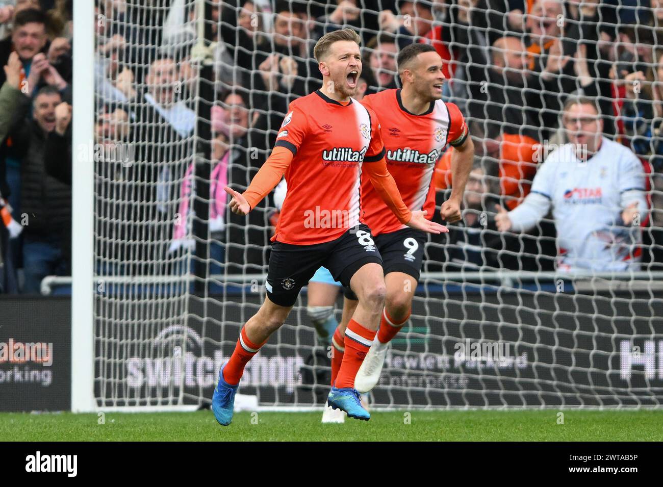 Luke Berry of Luton Town celebrates after scoring a goal to make it 1-1 ...