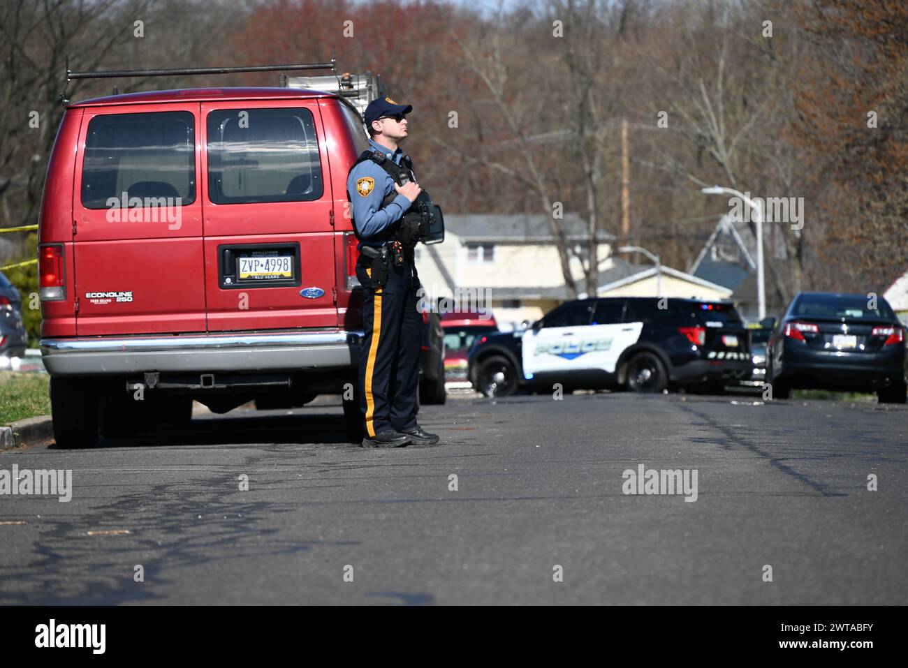 Trenton, United States. 16th Mar, 2024. Police guard the crime scene on ...