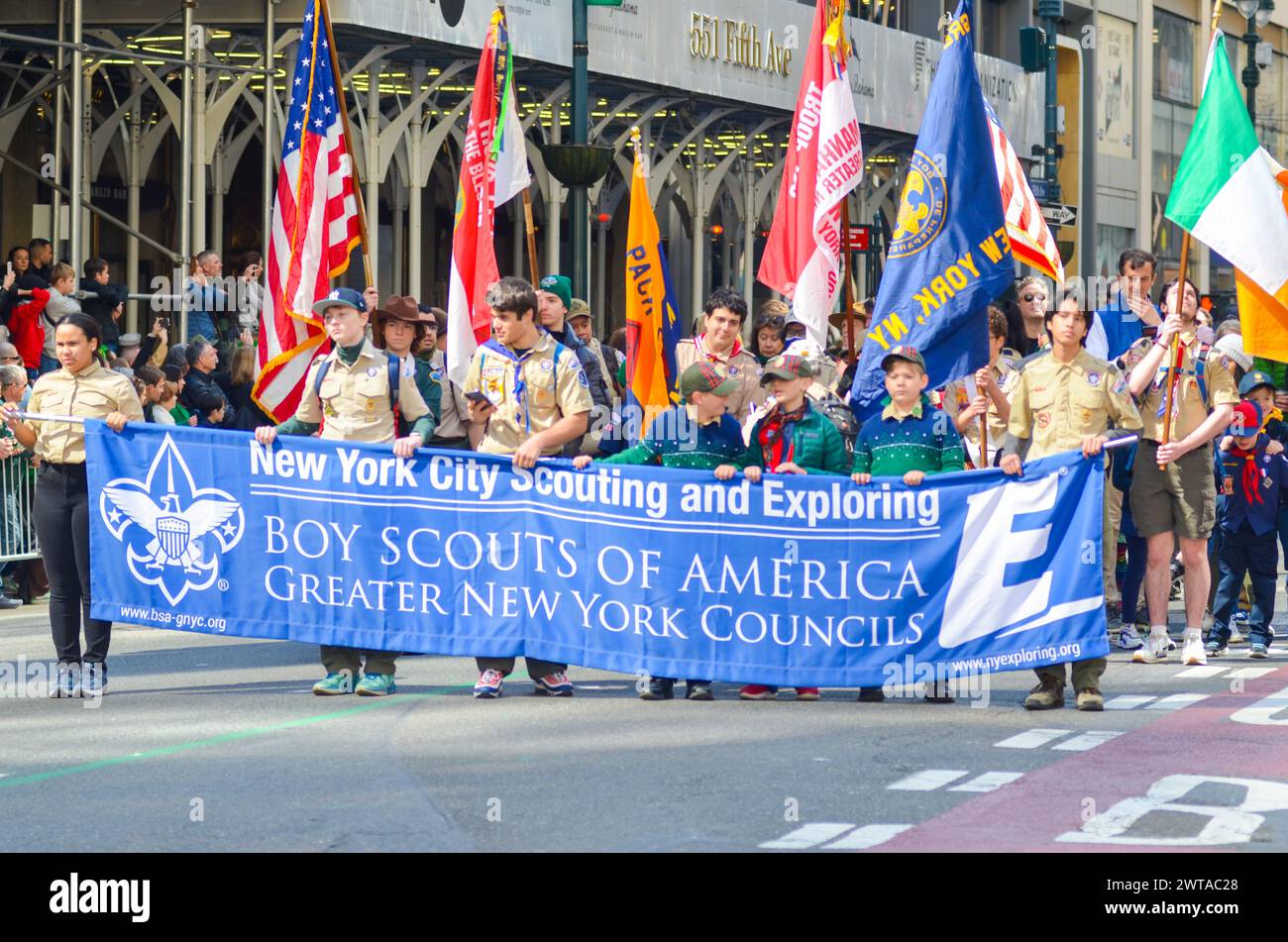The NYC Boy's Scouts march at the annual St. Patrick’s Day Parade along ...