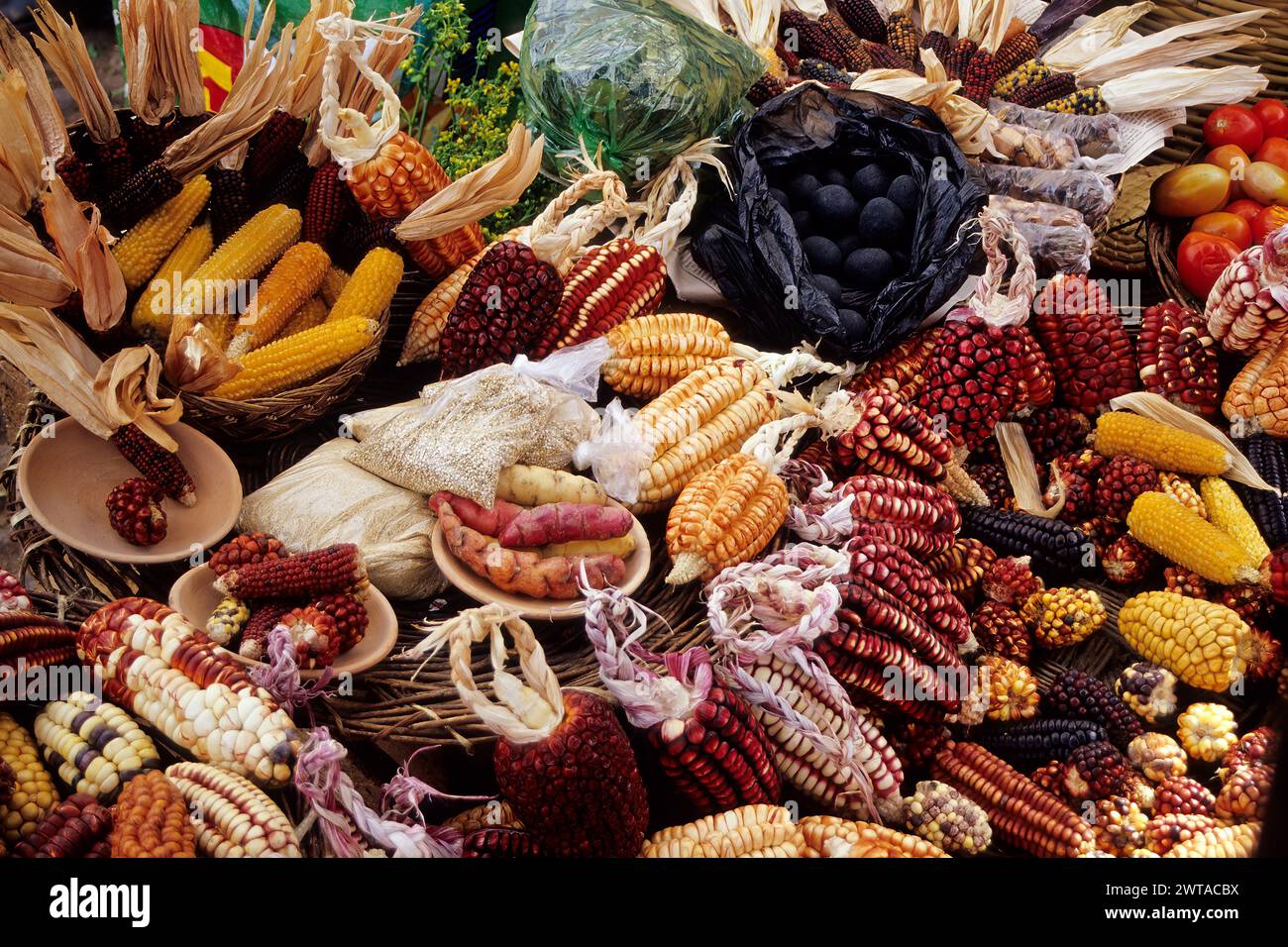 Pisac, Urubamba Valley, Peru. Andean Corn, Maize, in Market Stock Photo ...