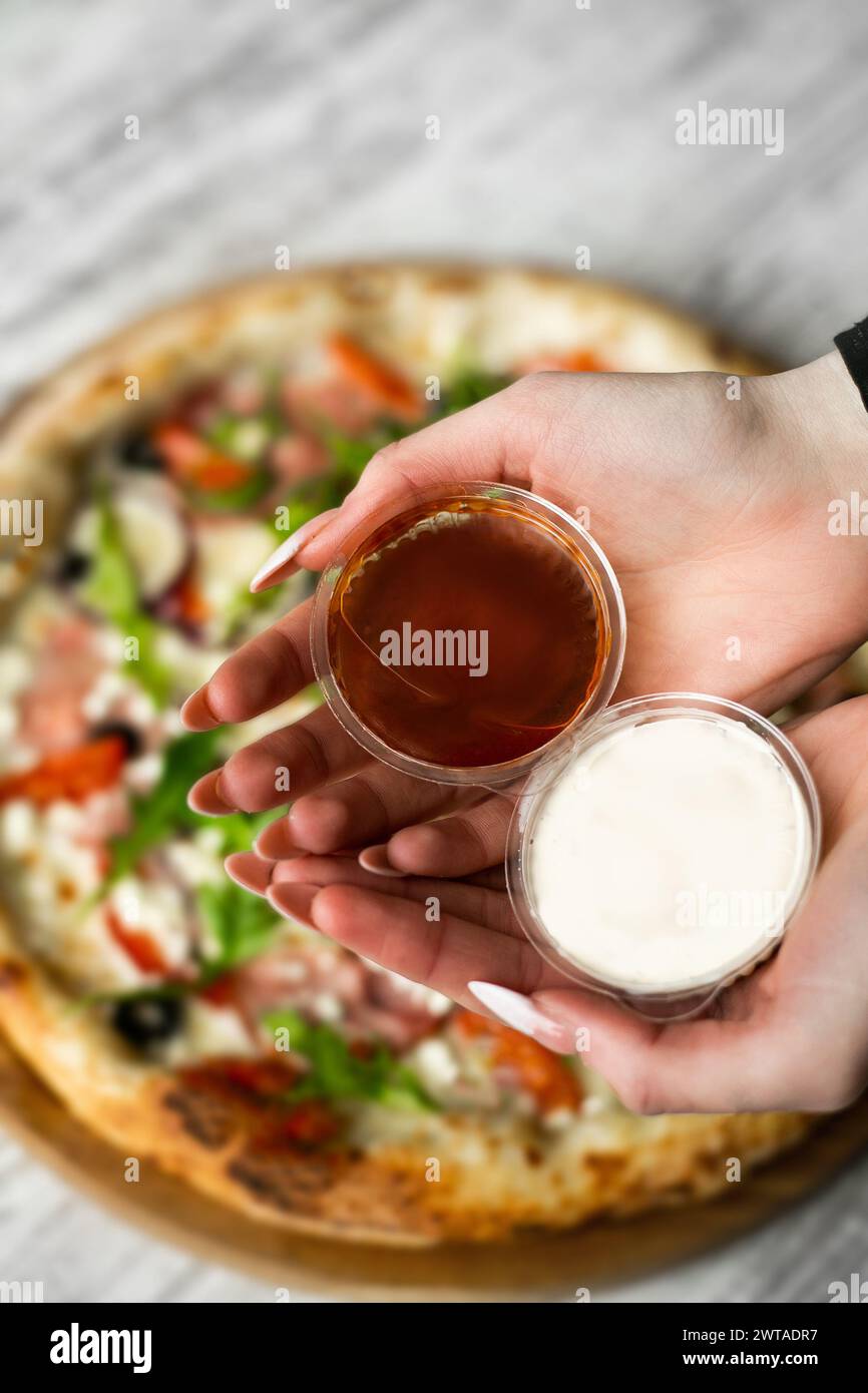 Female hands dip potato fries hi-res stock photography and images - Alamy