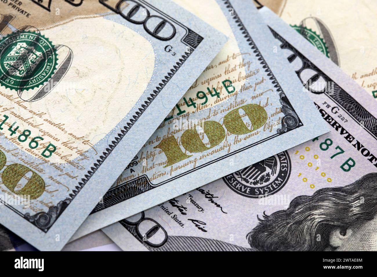 American one hundred dollar notes. Shallow depth of field focus ...