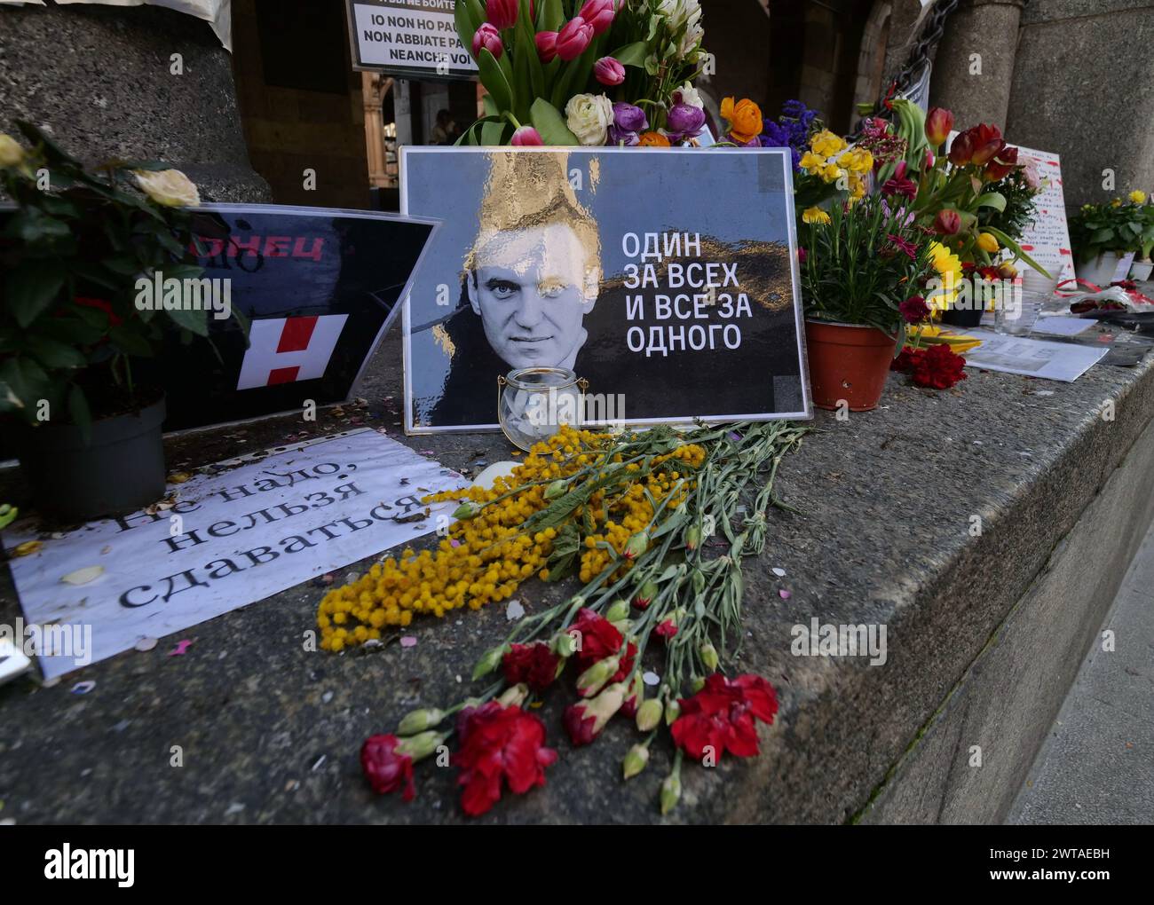 Milan, Italy. 16th Mar, 2024. In memory of Alexei Navalny, a Russian ...