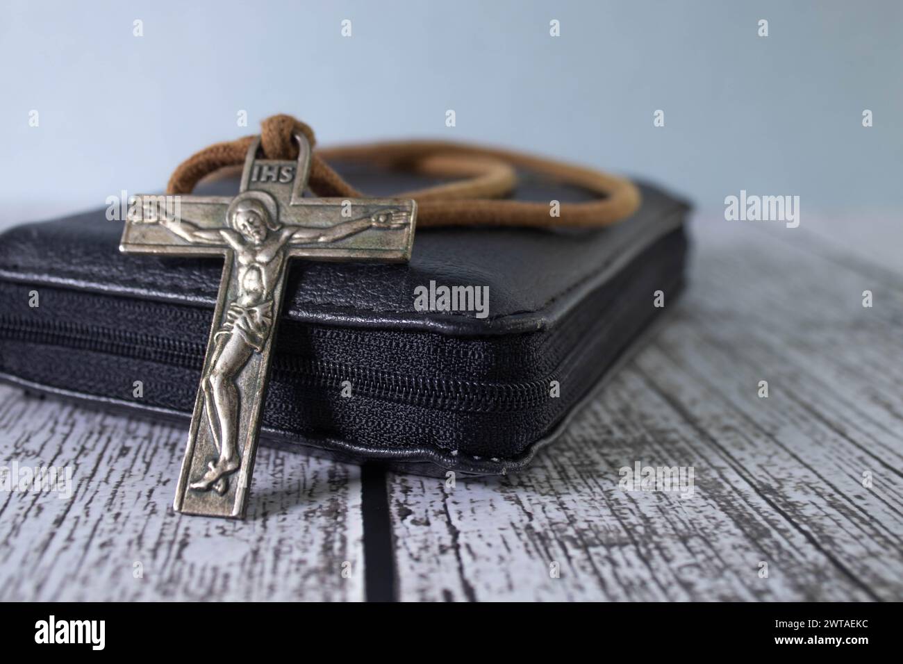 Concept of Palm Sunday, Good Friday, Lent and Holy Week. Bible, metal ...