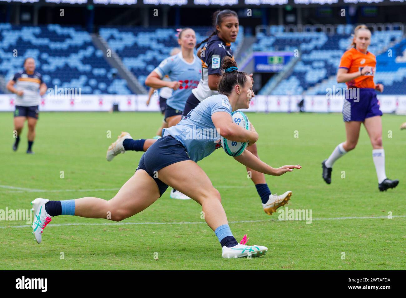 Sydney, Australia. 16th Mar, 2024. Maya Stewart of the Waratahs scores ...