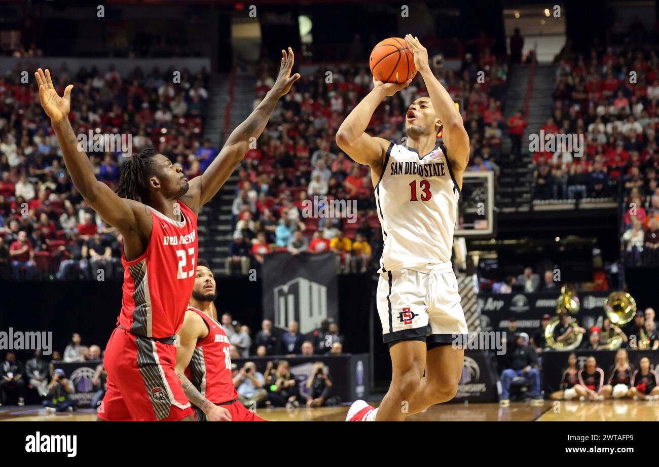San Diego State forward Jaedon LeDee (13) looks to shoot over New ...