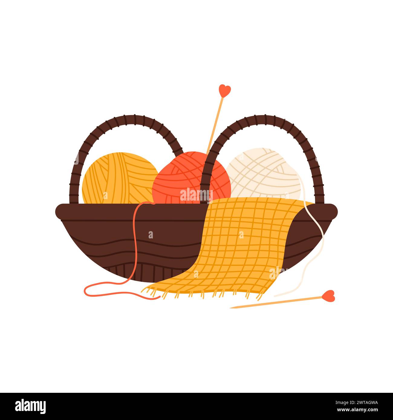 Basket knitting needles. Yarn basket, handmade hobby, handicraft ...