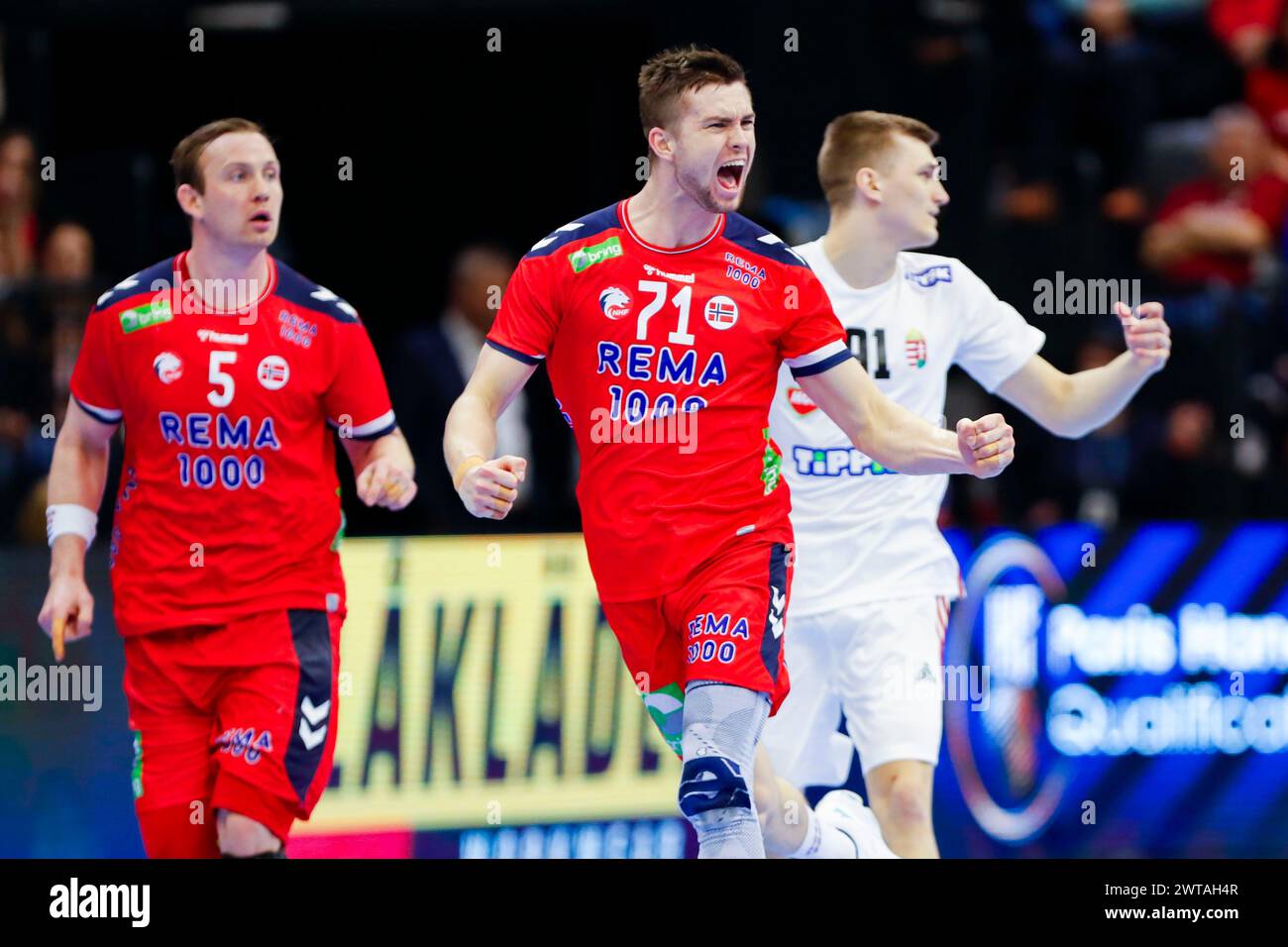 Tatabanya, Hungary 20240316.Alexander Blonz celebrates after scoring in ...