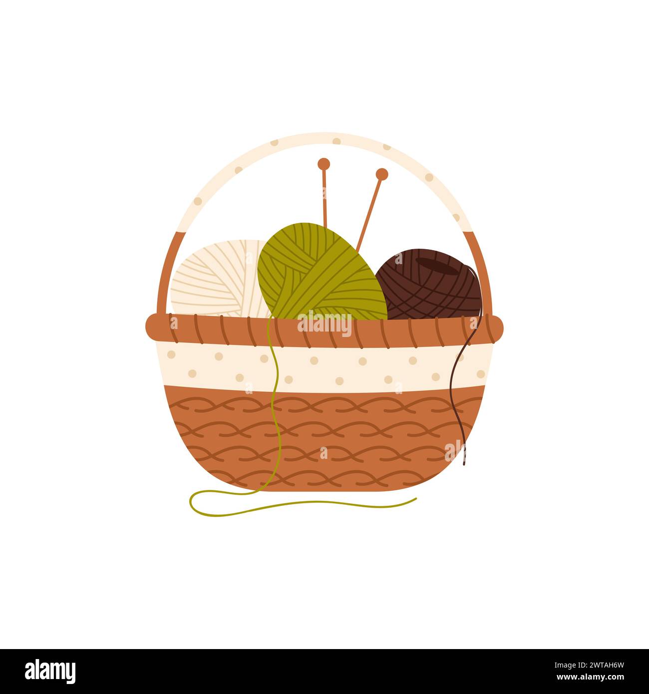 Basket with knitting tools. Wool basket, handmade hobby, handicraft ...