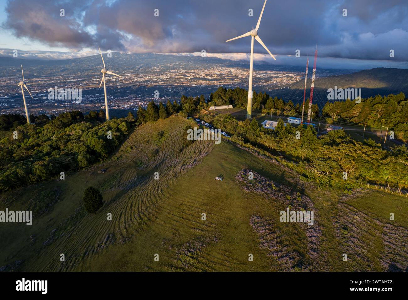 Beautiful aerial view of the renewable energy Windmills in Costa Rica ...