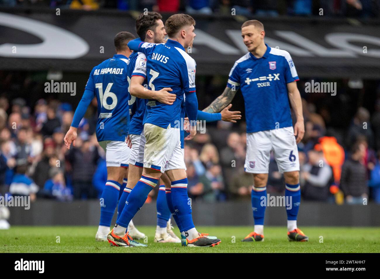 Ali Al-Hamadi of Ipswich Town celebrates with teammates after making it ...