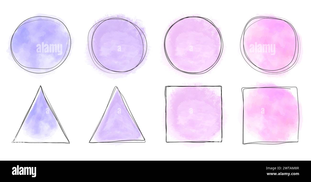 Set of Watercolor Geometric Shapes of Circle, Rectangle and Triangle ...