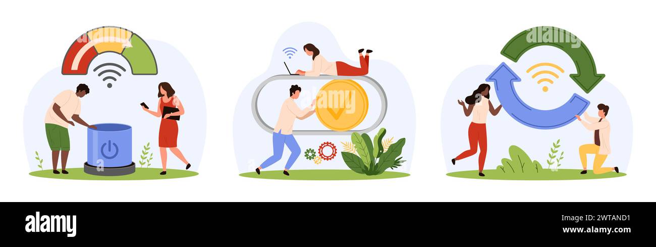 Mobile application settings, software update and control set. Tiny ...