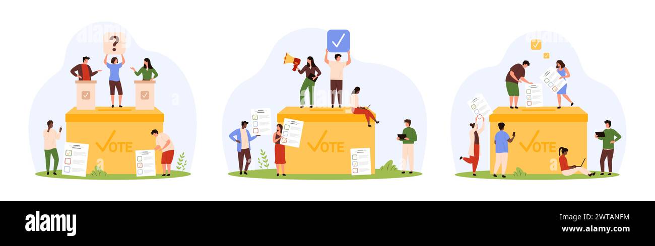 Election voting, referendum and democracy set. Tiny people vote for ...