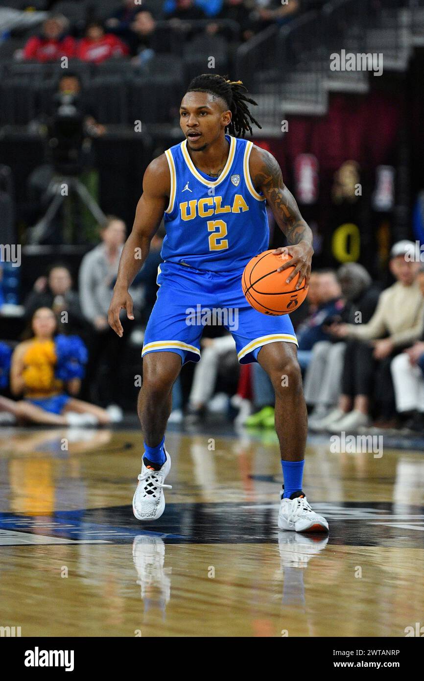 LAS VEGAS, NV - MARCH 14: UCLA Bruins guard Dylan Andrews (2) dribbles ...