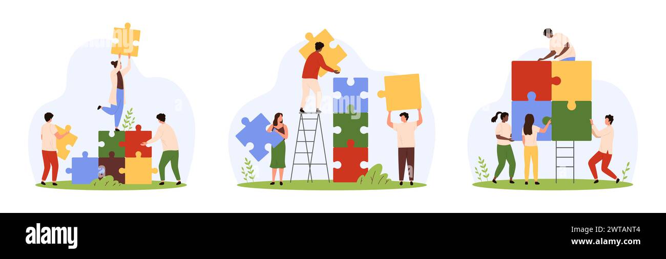 Business challenge and office team building, partnership set. Tiny ...