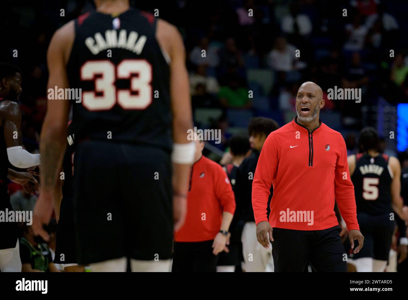 Portland Trail Blazers coach Chauncey Billups shouts during the first ...