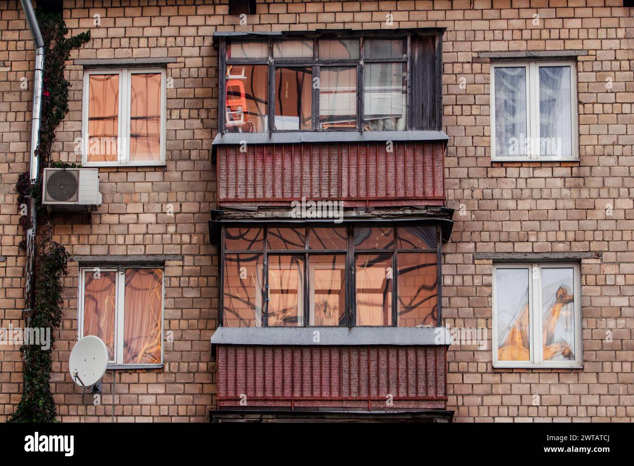 Old Khrushchev Moscow. Historic brick houses in the center of Russia ...