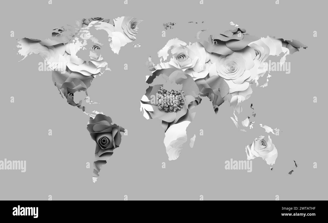 World map made of beautiful flowers on grey background, banner design ...