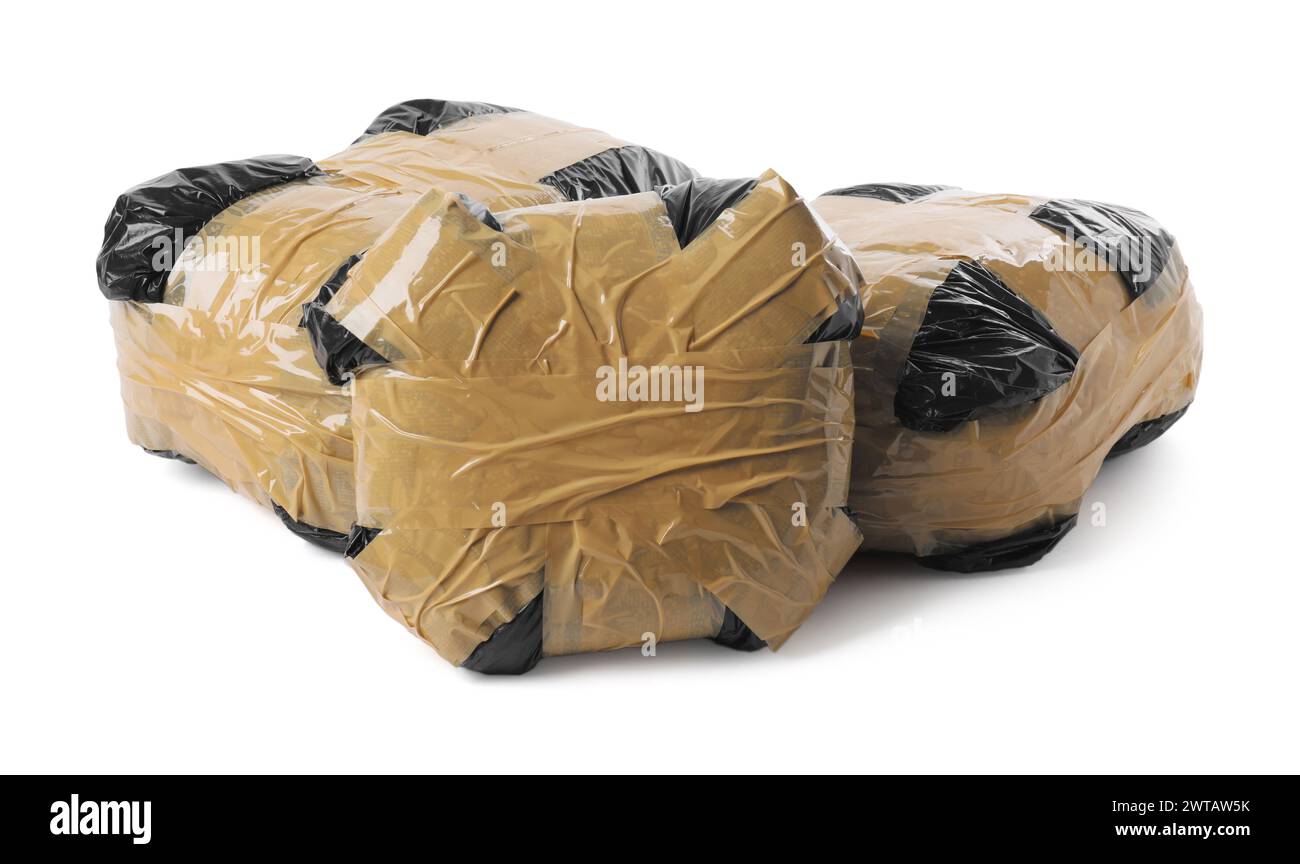Packages with narcotics isolated on white. Drug addiction Stock Photo ...