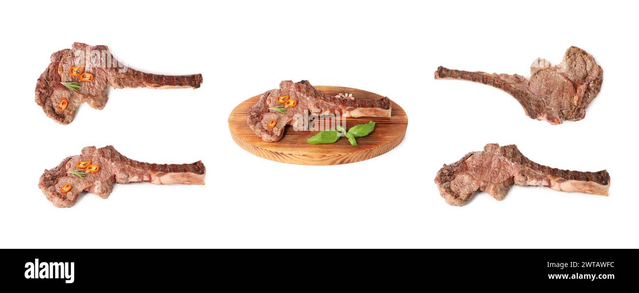 Delicious fried beef meat isolated on white, set Stock Photo - Alamy