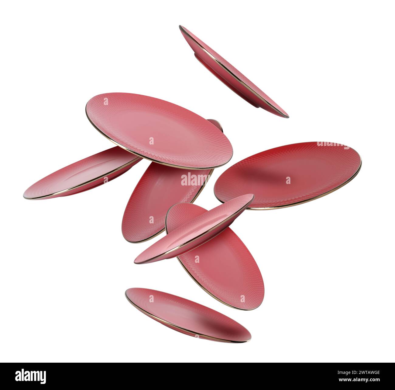 Clean ceramic plates falling on white background Stock Photo - Alamy