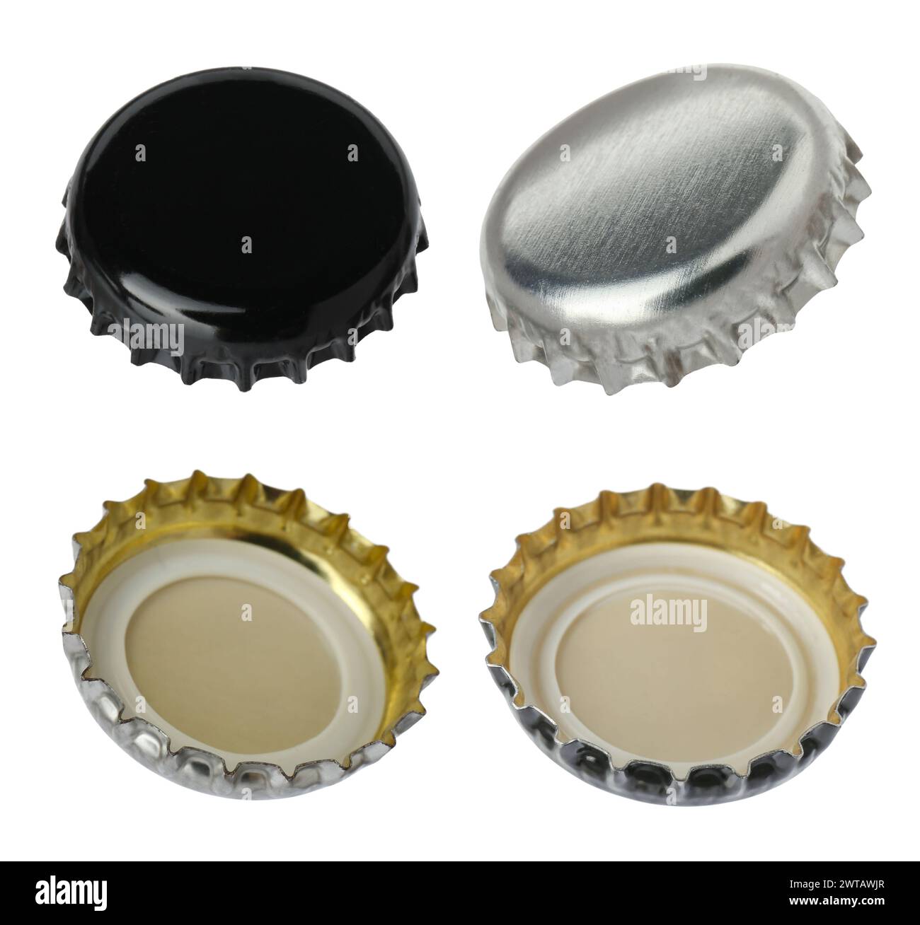 Beer bottle caps isolated on white, set Stock Photo - Alamy