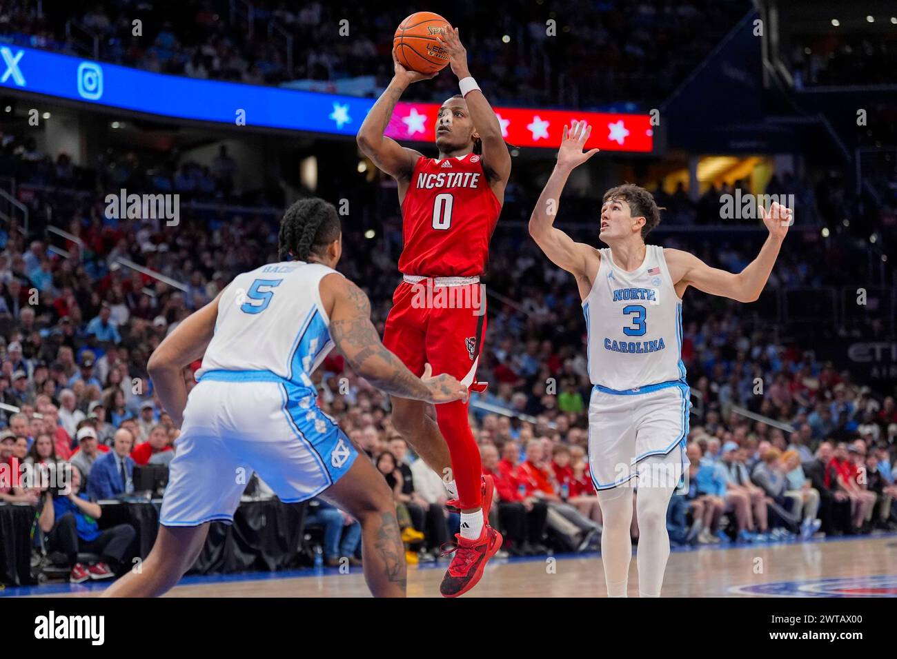 North Carolina State guard DJ Horne (0) taking a shot against North ...