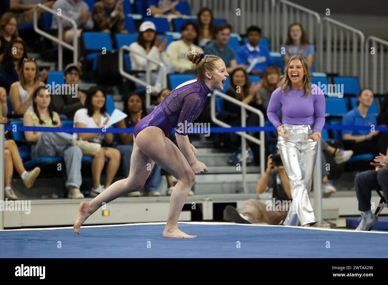 Clemson's Lilly Lippeatt reacts after her floor routine during the team ...