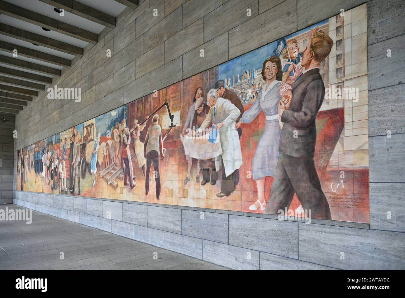 Berlin, Germany - Jul 2, 2023: Mural painting "Building of the republic ...