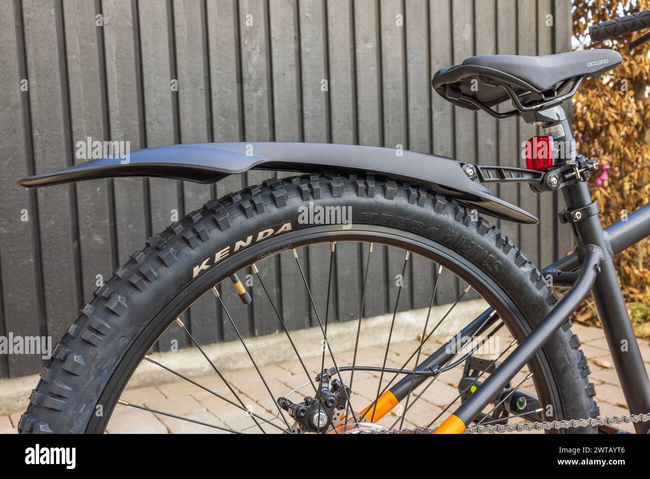 Close-up view of the rear wheel with fender of a bicycle Stock Photo ...