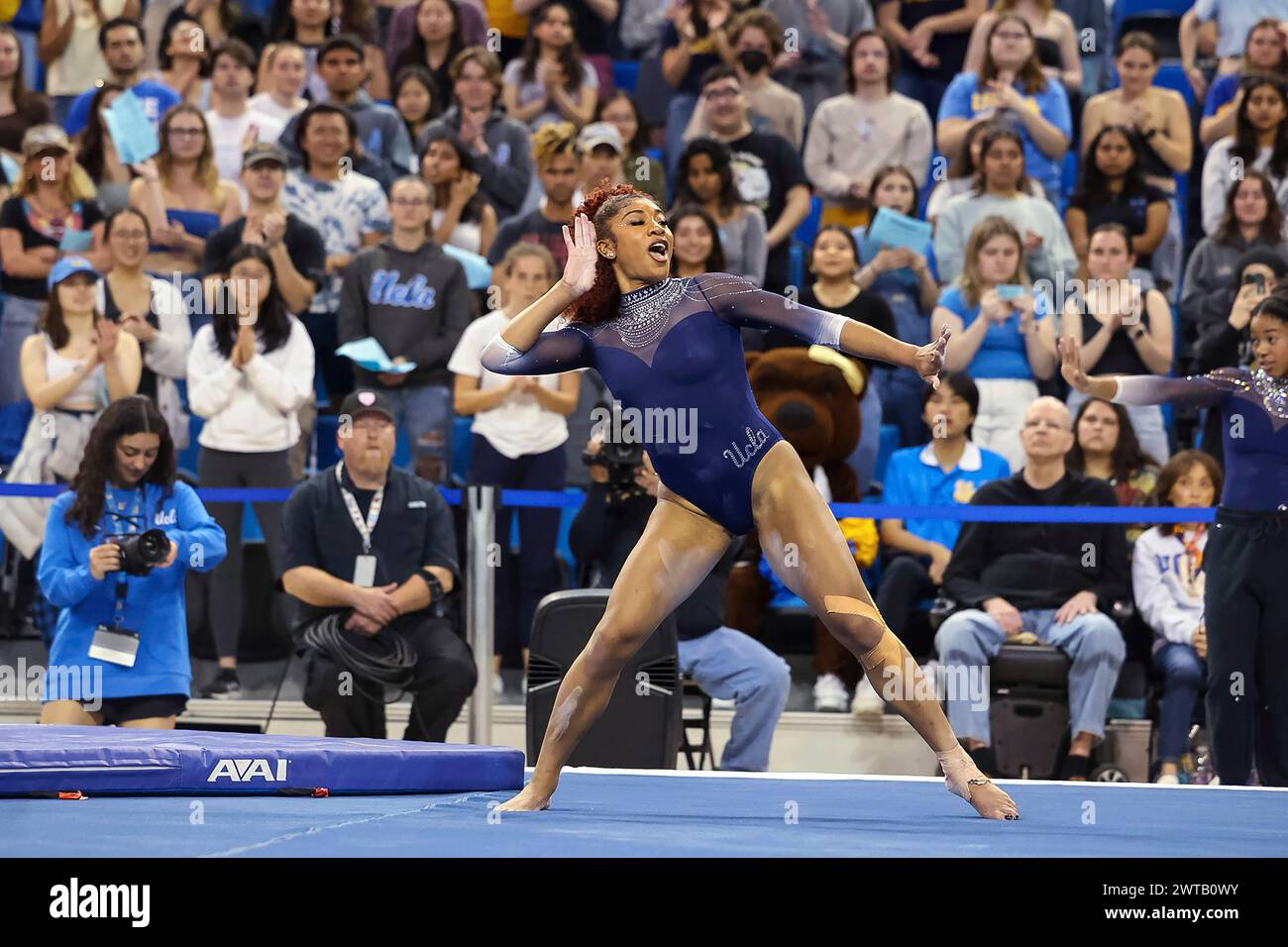 UCLA's Nya Reed performs her floor routine during the team's NCAA ...