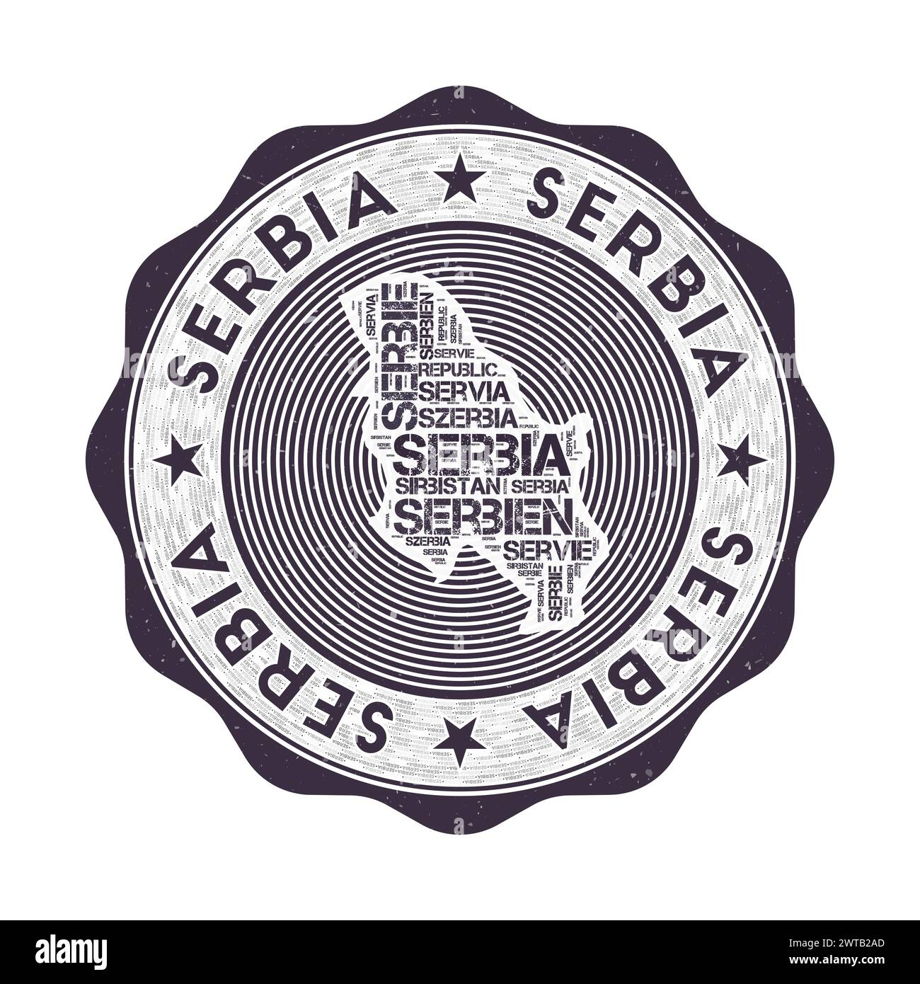Serbia seal. Country round logo with shape of Serbia and country name ...