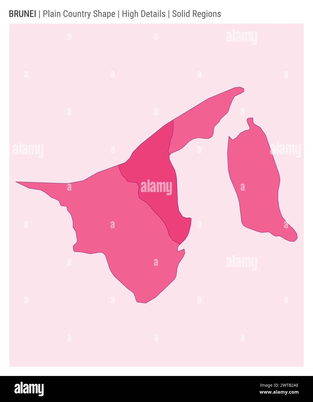 Brunei plain country map. High details. Solid regions style. Shape of ...