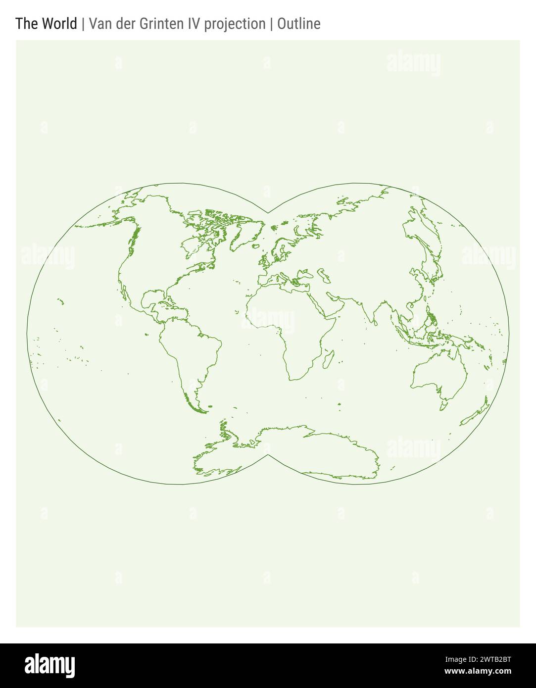 World Map. Van der Grinten IV projection. Outline style. High Detail ...
