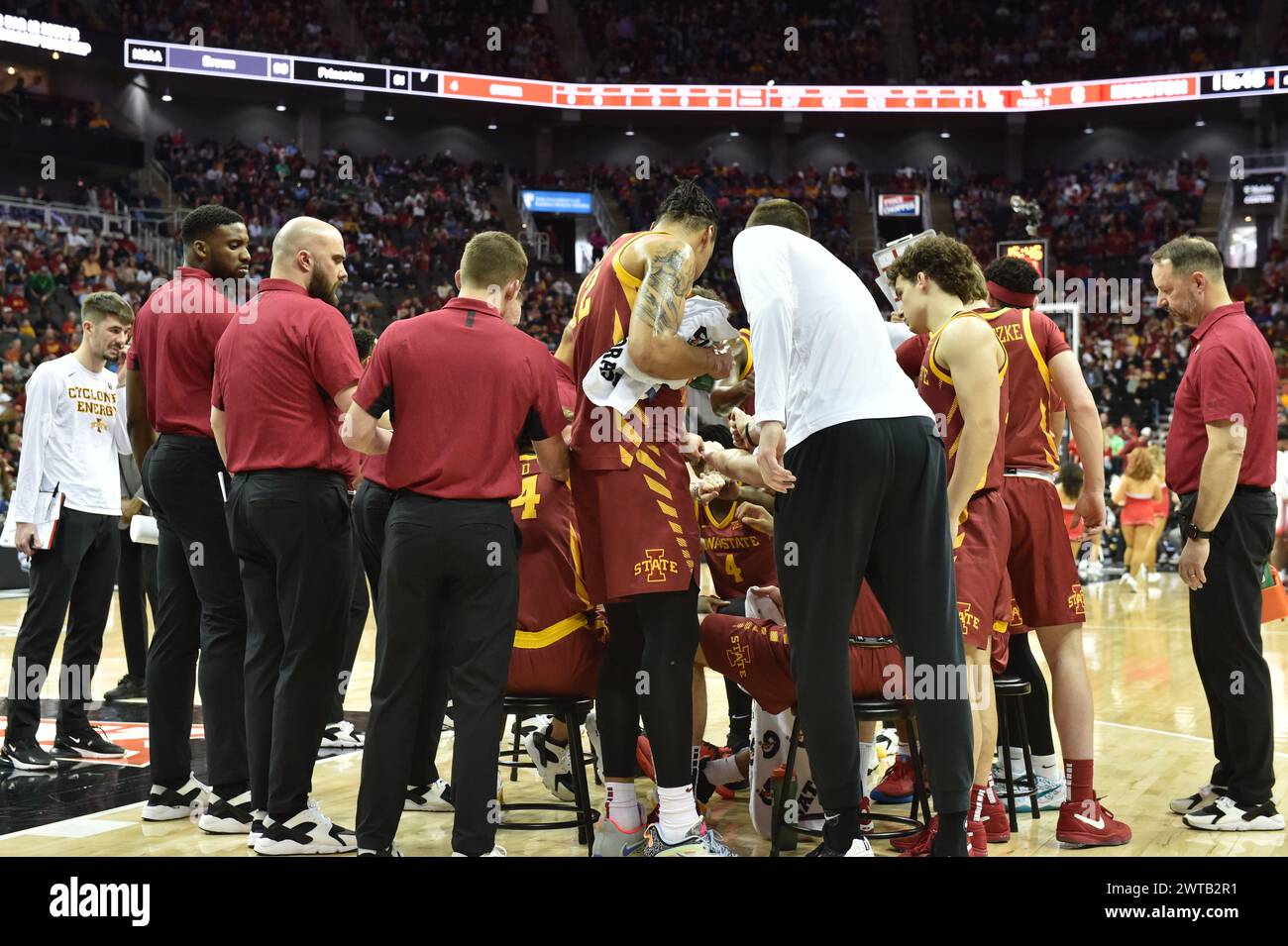 Kansas City, Missouri, USA. 16th Mar, 2024. ISU Cyclones huddle ...
