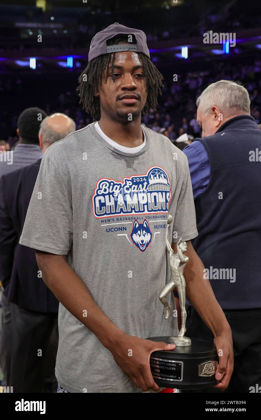 Manhattan, New York, USA. 16th Mar, 2024. UConn guard TRISTEN NEWTON (2 ...