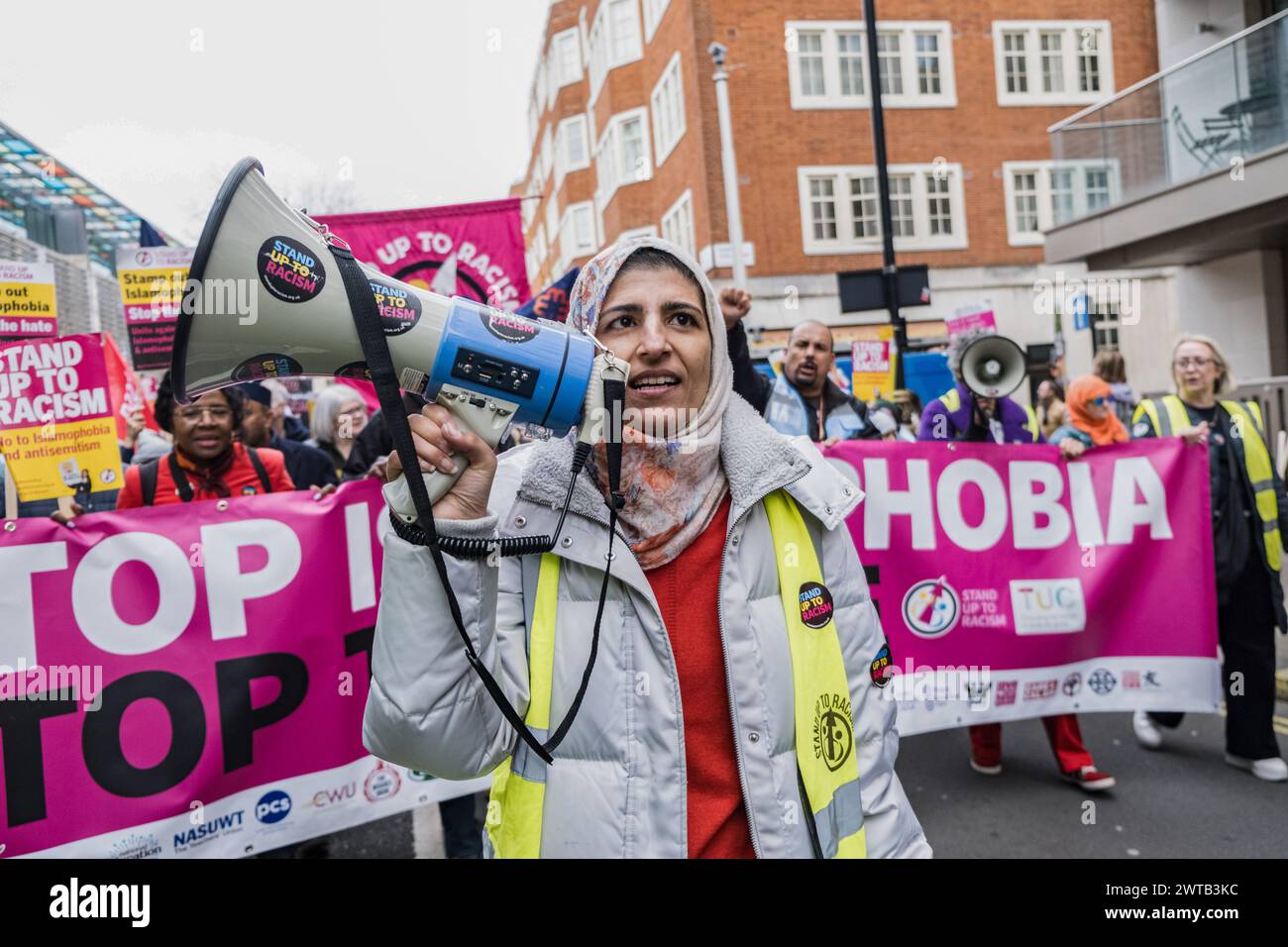 London, UK. 16th Mar, 2024. The anti-racism protestors began the march ...