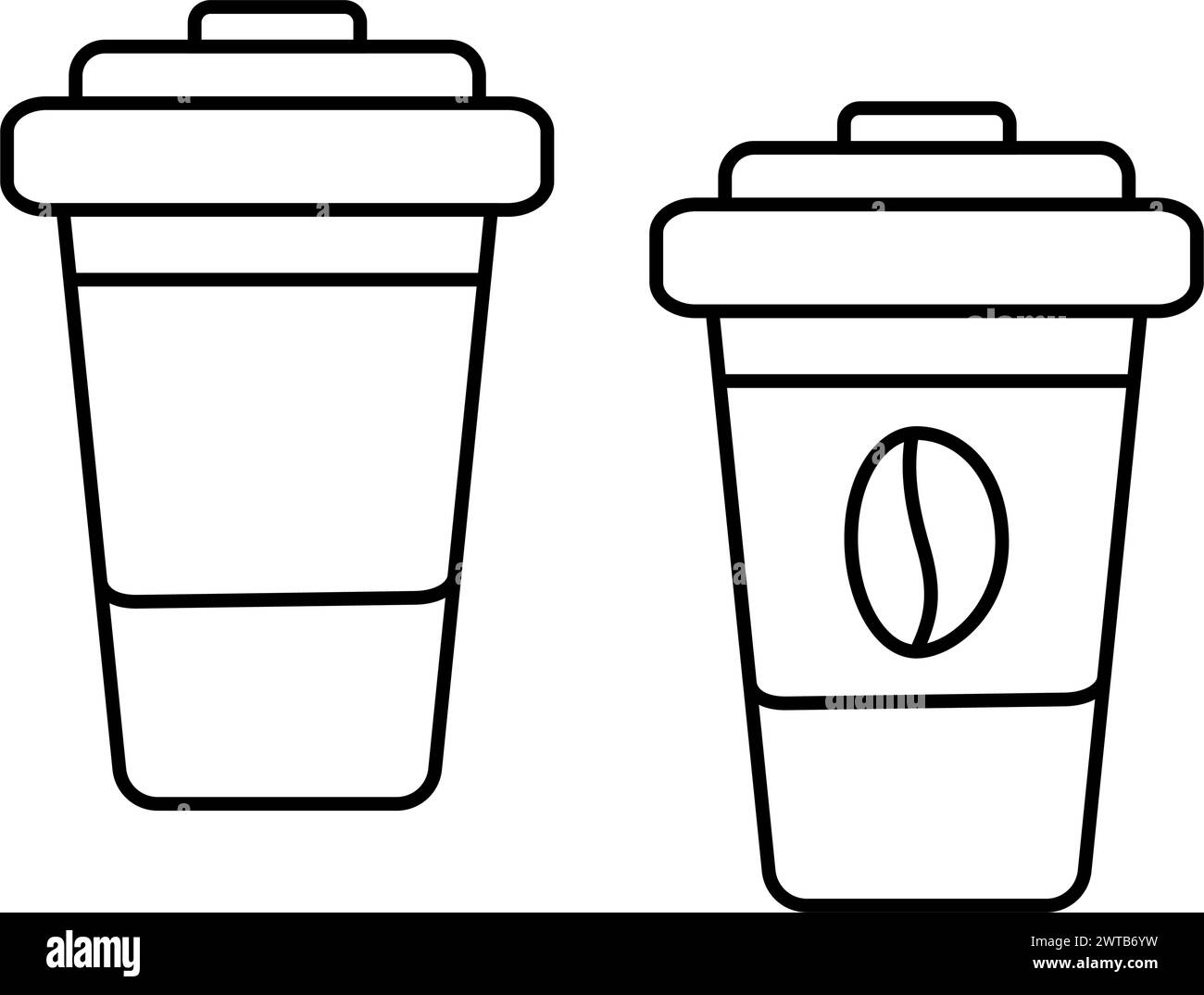 2 isolated ouline drawing disposable cups with lid. Design concept for ...