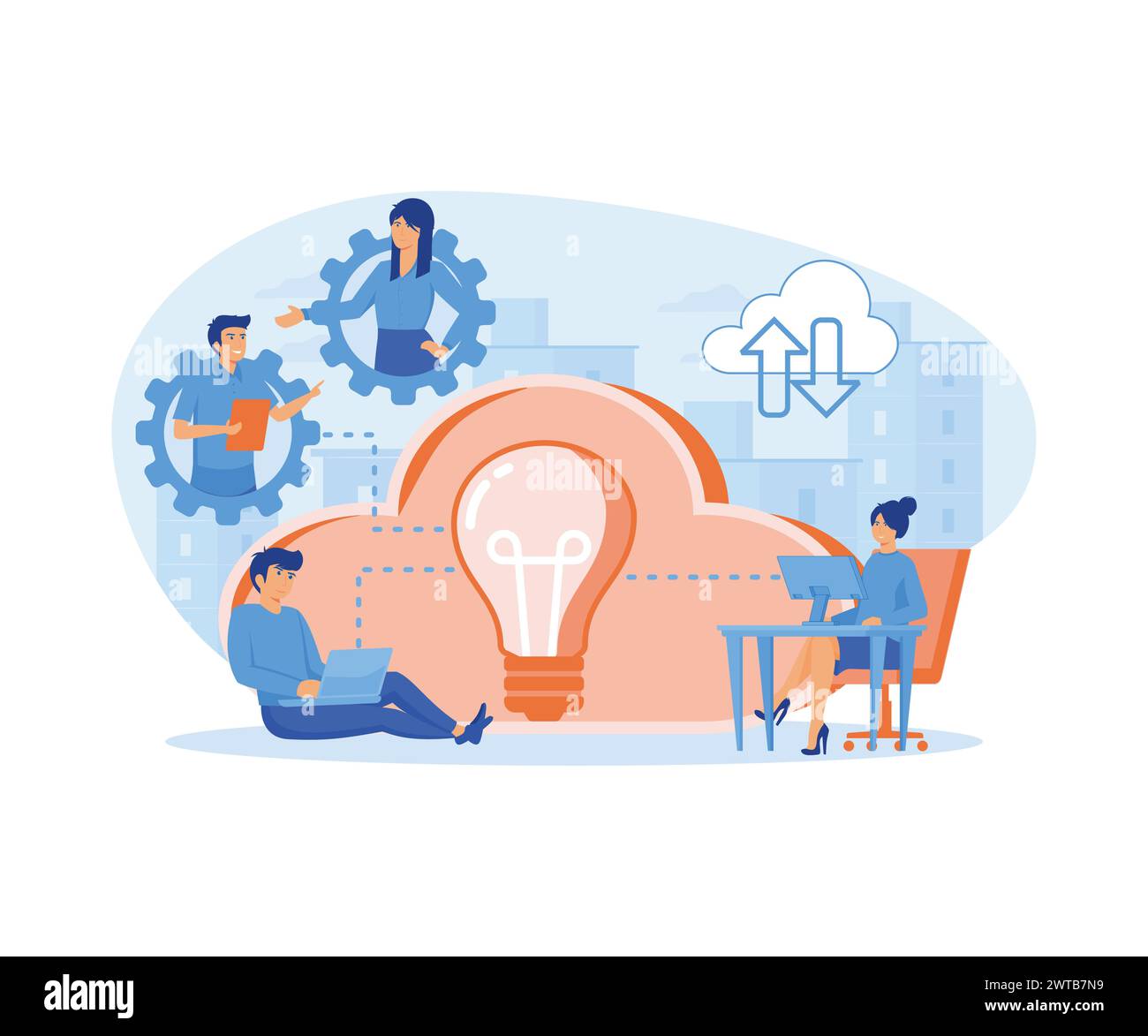 Wireless computing service concept. Work colleague team of users ...