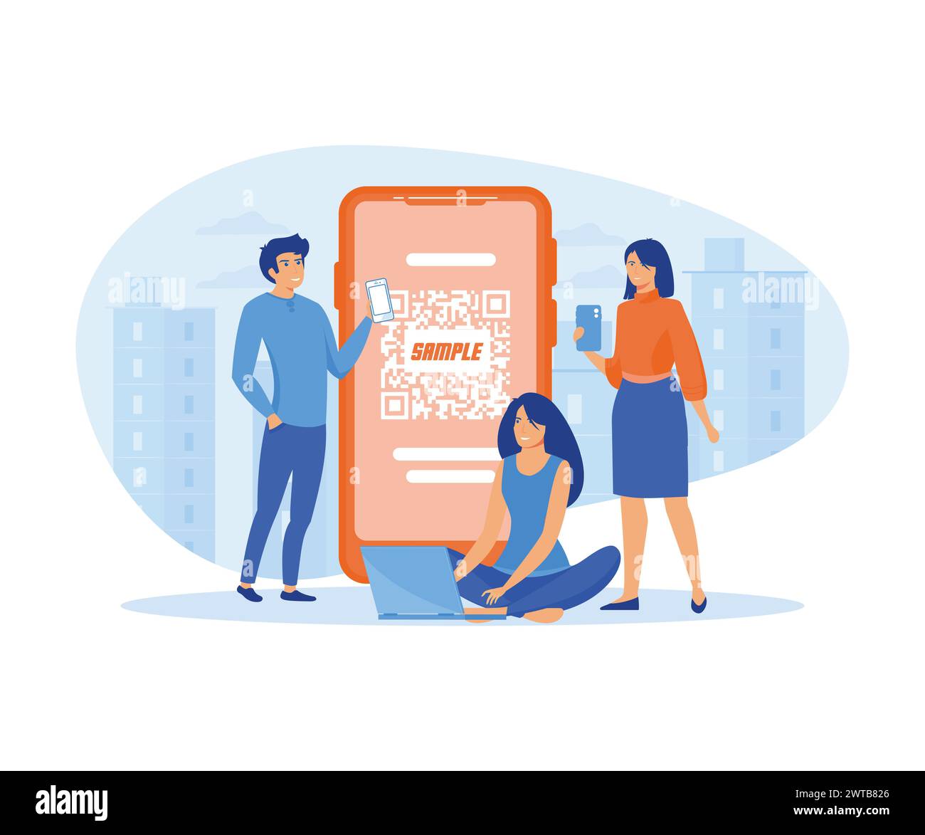 Qr Code Scanning Concept People Use Smart Phone And Scan Qr Code For