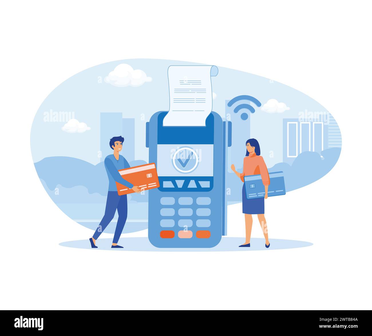 Payment methods concept. People paying with credit card. flat vector ...