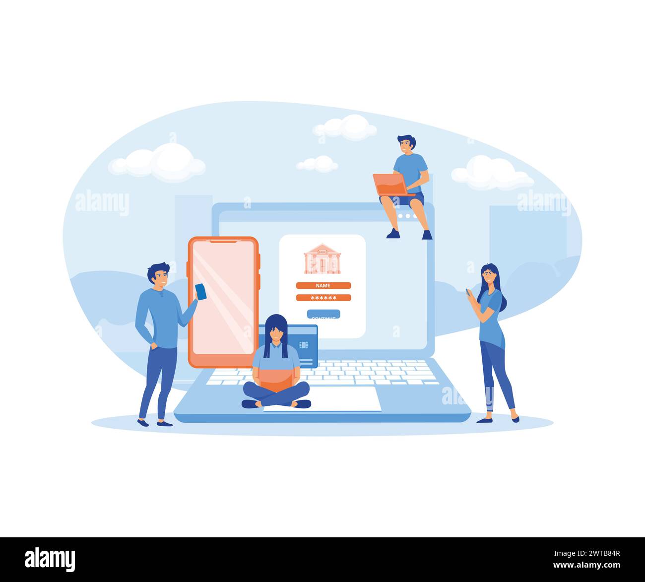 Internet Banking concept. People using laptop and mobile smart phone ...