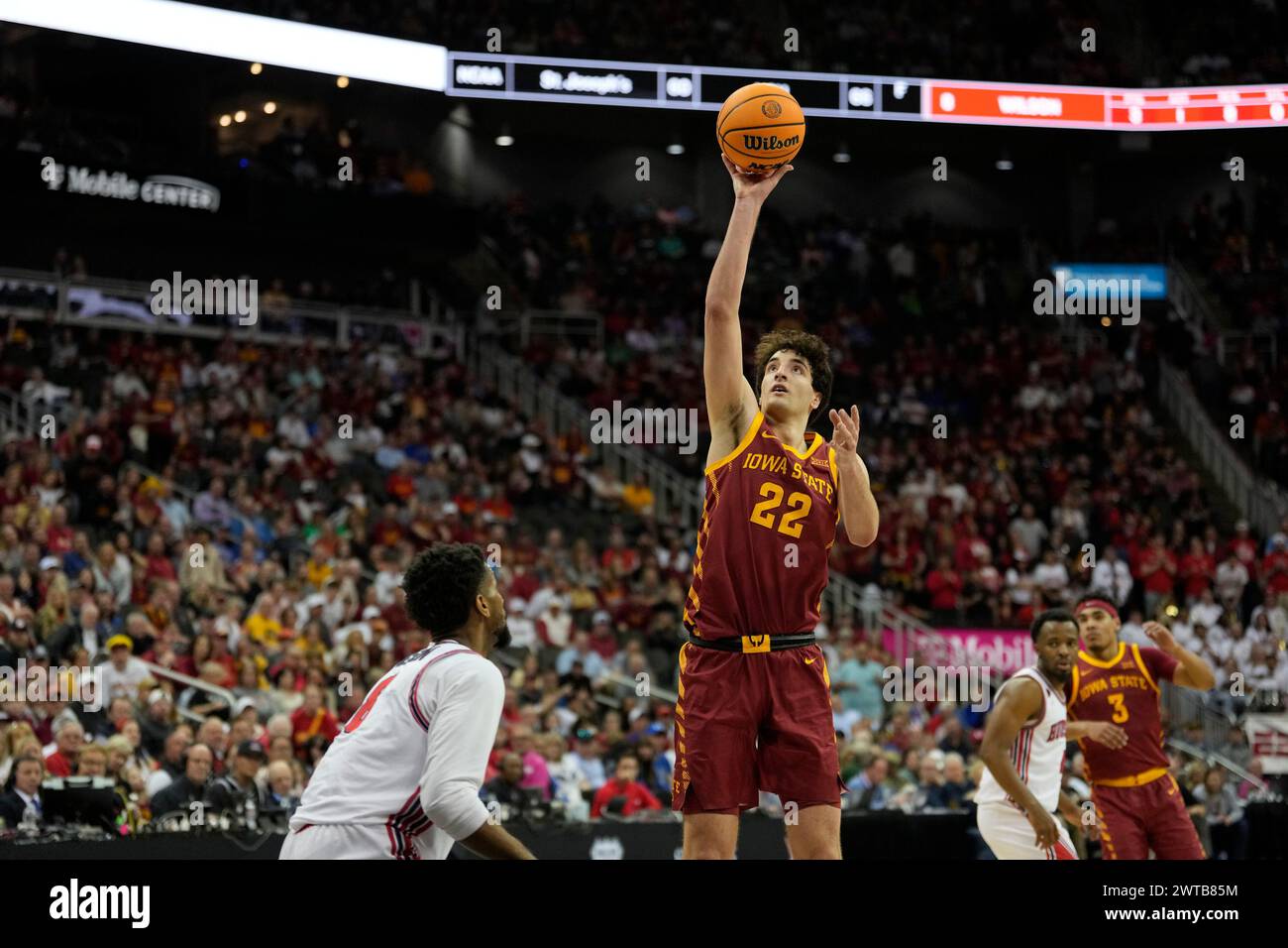 MAR 16 2024: Iowa State Cyclones forward Milan Momcilovic (22) hits ...