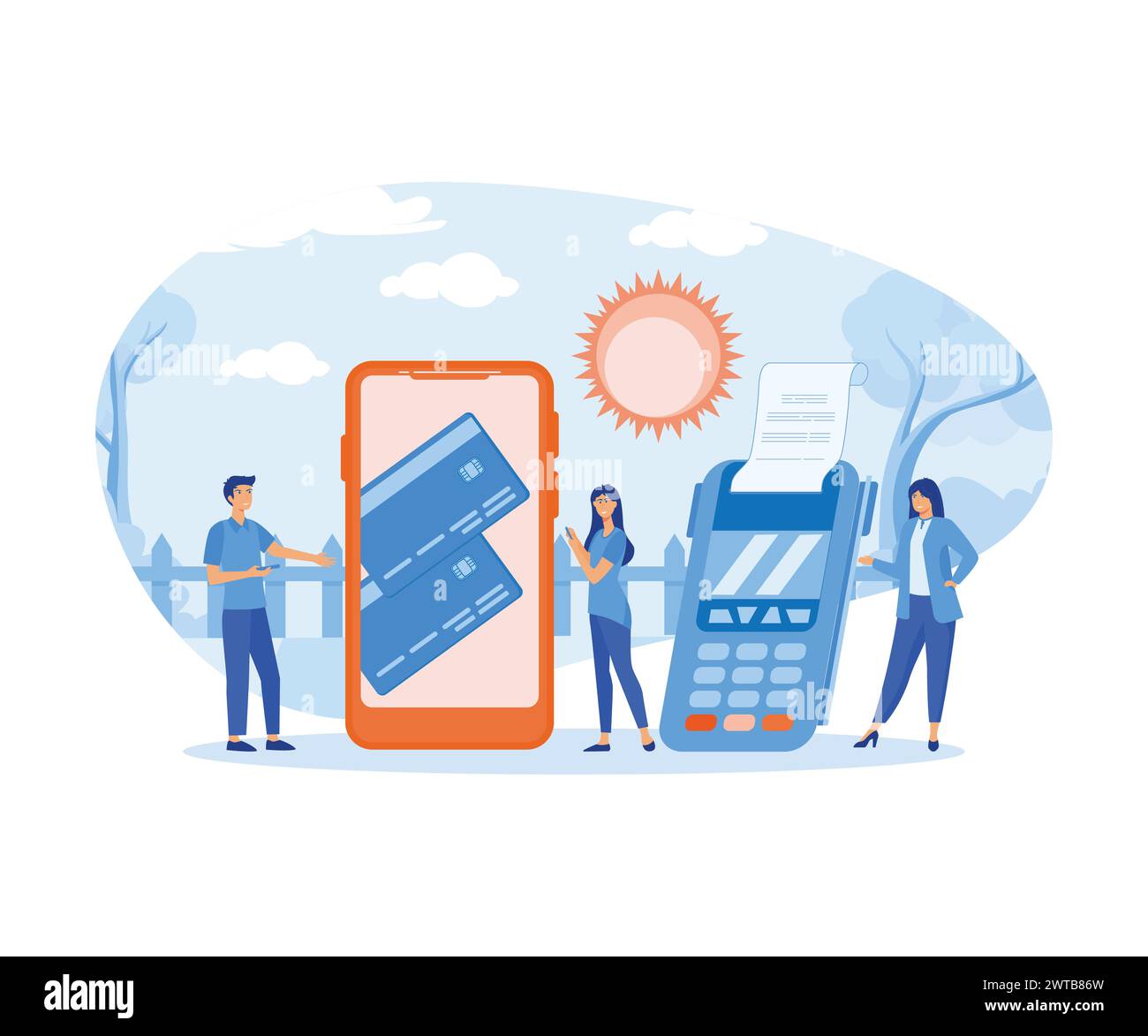 Online Payment concept. People paying taxes and debts on the cell phone ...